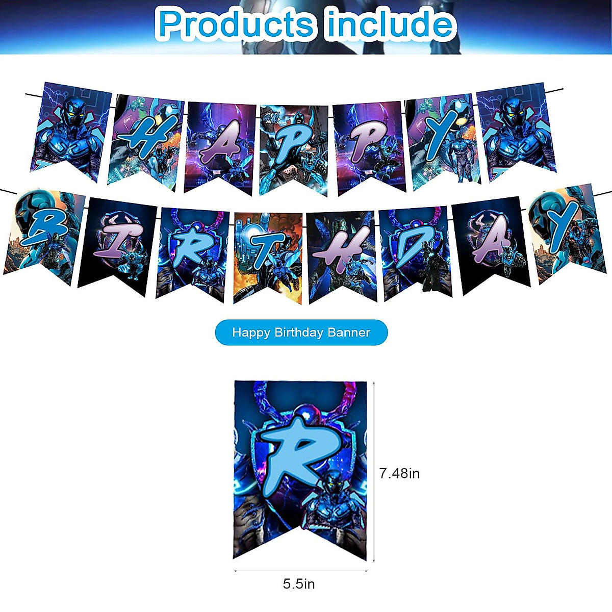 𝓑𝓵𝓾𝓮 𝓑𝓮𝓮𝓽𝓵𝓮 Birthday Party Decorations,𝓑𝓵𝓾𝓮 𝓑𝓮𝓮𝓽𝓵𝓮 Party Supply Set for Kids with 1 Happy Birthday Banner Garland , 13 Cupcake Toppers,18 Balloons for 𝓑𝓵𝓾𝓮 𝓑𝓮𝓮𝓽𝓵𝓮 Party Supplies