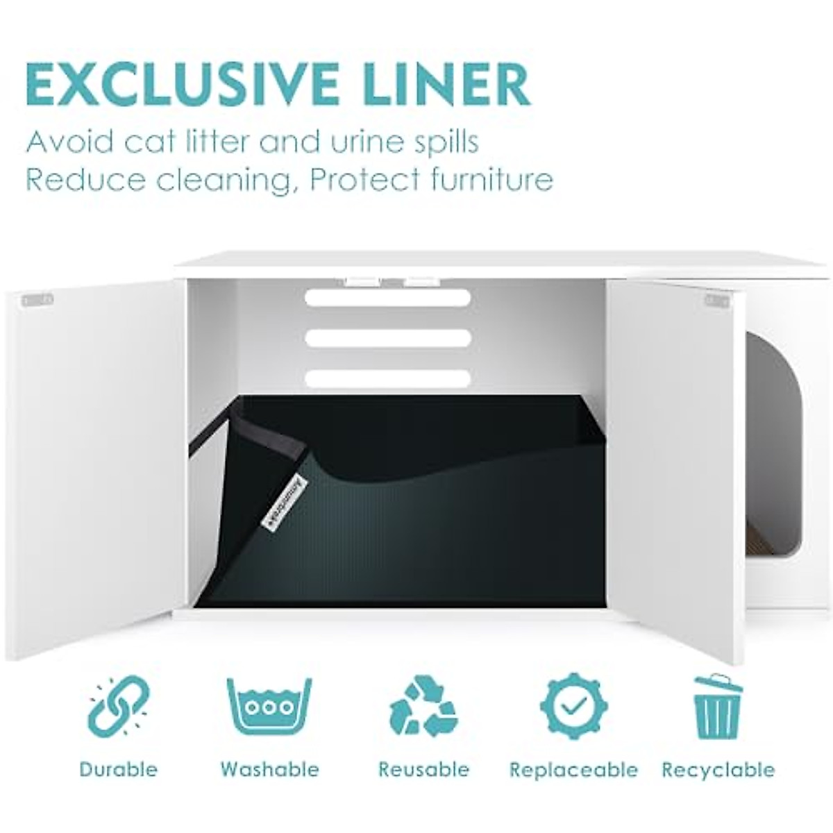 Amunrbrek Cat Litter Box Enclosure Furniture as End Side Table, Stackable Litter Box Furniture with Front-entry Cat Door (White)