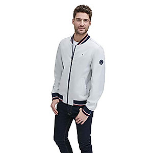 Tommy Hilfiger Men's Lightweight Varsity Rib Knit Bomber Jacket, Ice soft shell, Medium