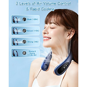 Neck Air Conditioner, 5000mAh Portable Neck Fan with Semiconductor Cooling Airflow Bladeless USB Neck Fans Portable Rechargeable with 3 Speeds, LED Display, Personal Fan for Outdoor Travel Indoor