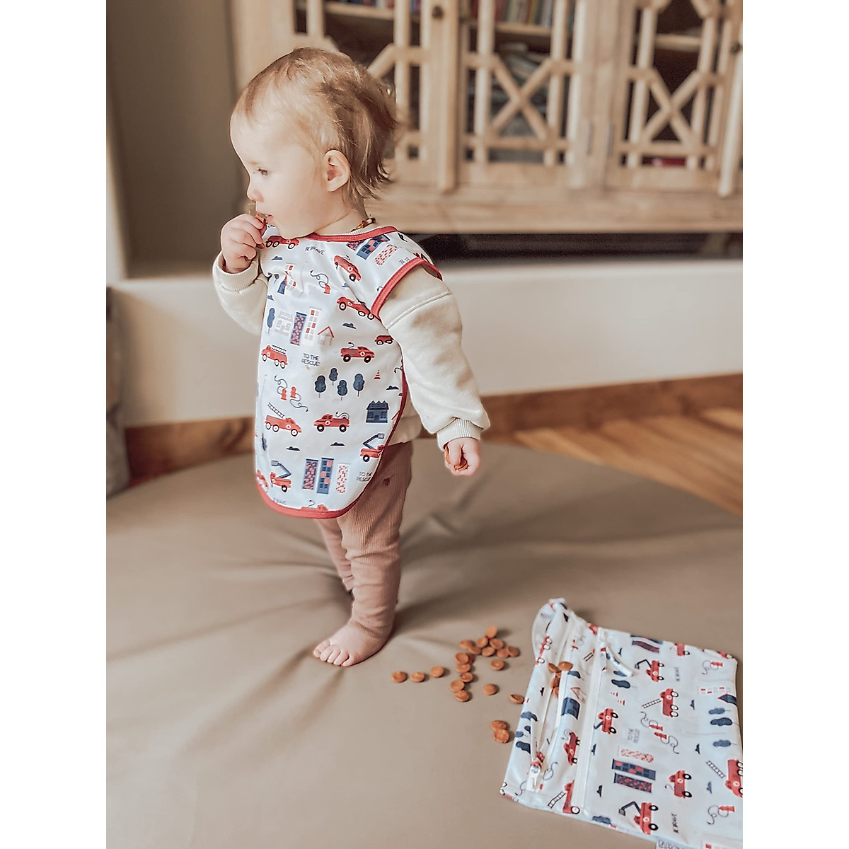 BapronBaby Be Brave Firefighter Wet Dry Bag - Waterproof Two Zipper Pockets - Reusable for Mealtime, Diapers, Stroller, Snacks, Swimsuits - Machine Washable - 11" x 9"