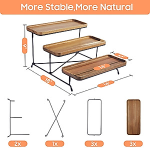 HOMKULA 3 Tiered Tray Stand - Three Tiered Serving Stand with Acacia Wood Serving Trays & Platters for Cupcake Stand, Dessert, Food, Party, 14 Inch