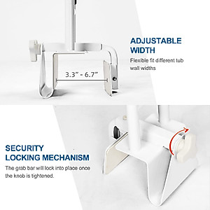 HEPO Grab Bars for Bathtubs and Showers, Adjustable Bathtub Safety Rail for Seniors, Tub Grab Bar for Bathroom, Assistance Bathtub Handle Clamp for Elderly Bath Support, White