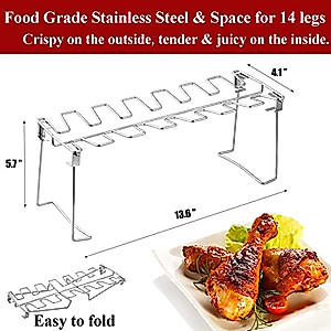 Triceratops Chicken Leg and Wing Rack, 14 Slots BBQ Chicken Drumsticks Holder Stainless Steel Roaster Stand for Smoker Grill, Oven, Charcoal Grill