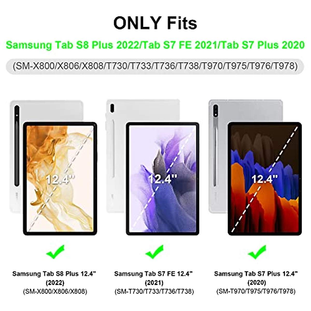 CaseBot Shockproof Case for Samsung Galaxy Tab S8 Plus 2022/S7 FE 2021/S7 Plus 2020 12.4 inch with Screen Protector, 360° Rotating Kickstand Rugged Heavy Duty Hybrid Cover w/Hand Shoulder Strap,Black
