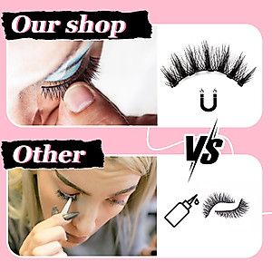 Magnetic Eyelashes Kit, 10 Pairs Reusable Magnetic lashes Natural Look, Lightweight False Eyelashes with Tweezers & 2 Tubes of Magnetic Eyeliners, No Glue Needed, Easy to Wear