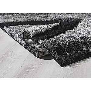 L'Baiet Naomi Black White Abstract Circle Pattern Graphic Soft Shag Indoor 2' x 3' Area Rug