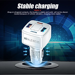 Car Charger Adapter, 4 Ports 2 USB Fast Car Phone Charger, 38W PD Type-C QC3.0, Multi-Port Smart Quick Charger with LED Light, Compatible with iPhone 13 12 11 Pro Max, Galaxy and More (White-4/1PCS)