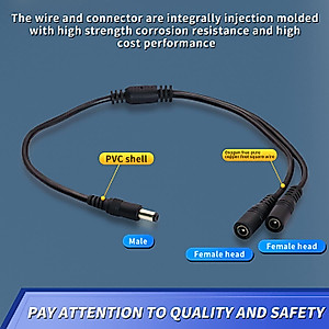 DaFuRui 2.1mm DC Splitter Cable，5Pack 5.5mm x 2.1mm Male to Dual 5.5mm x 2.1mm Female Output Power Splitter Cable Y Adapter Extension Cable for for CCTV Cameras LED Light Strip