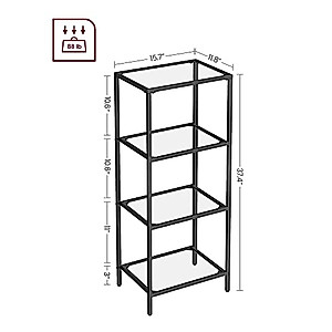 VASAGLE Bookcase, 4-Tier Bookshelf, Slim Shelving Unit for Bedroom, Bathroom, Home Office, Tempered Glass, Steel Frame, Black ULGT028B61