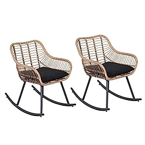 Verano Garden Set of 2 Patio Rocking Chairs Set, All Weather Outdoor Bistro Chairs, Natural Wicker Chairs Set for Balcony, Deck, Porch