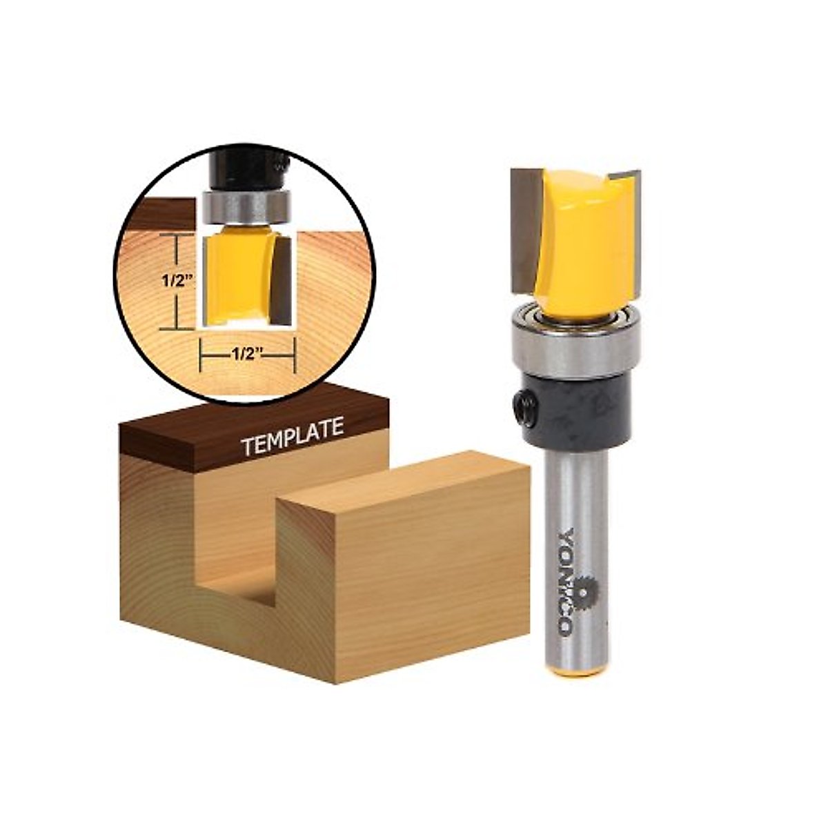 YONICO Router Bits Pattern Bit Flush Trim Set 4 Bit 1/2-Inch Diameter 1/4-Inch Shank 14422q