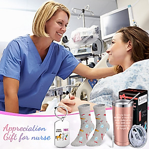 3 Pieces Novelty Nurse Gifts Set Including 20 oz Tumbler Mug Nurse Themed Crew Sock Other Nurses Me Unicorn Keychain, Chrismas Birthday Present for Nurse, Registered Nurse, Nurse Practitioner