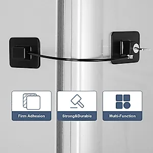 Secure Your Refrigerator and Cabinets with 2 Pcs Fridge Lock(4 Key) – Refrigerator Lock – Child and Adult Safety Locks with Keys for Pantry, Freezer, and More! (Black)
