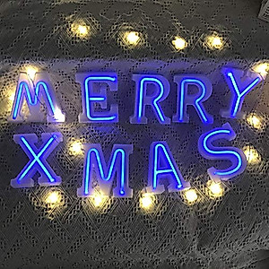 QiaoFei Light Up Marquee Letters Lights Letters Neon Signs, Pink Wall Decor/Table Decor for Home Bar Christmas, Birthday Party, Valentinefs Day Words-Blue Letters (S)