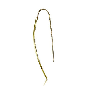 Yellow Gold Flashed Sterling Silver Polished Curved Long Flat Bar Threader Drop Earrings