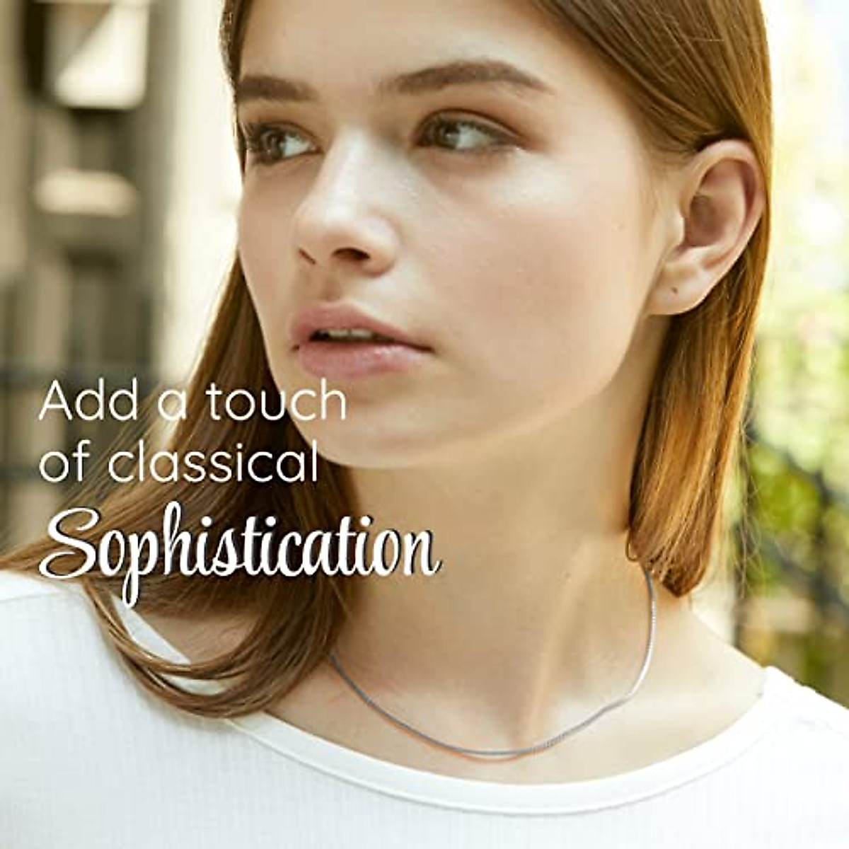 KISPER 24k White Gold Box Chain Necklace – Thin, Dainty, White Gold Plated Stainless Steel Chains for Women & Men with Lobster Clasp, 22"