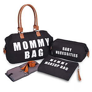 Upgrade Large Capacity Mommy Bag for Hospital, Labor and Delivery, Baby Hospital Diaper Bag, Maternity Tote Hospital Bag with Travel Organizers, Changing Pad, Waterproof, Multi-Functional, Black