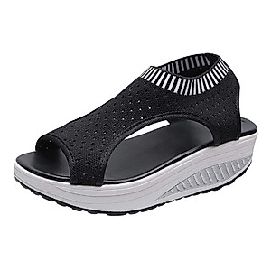 Women Casual Wedge Sandals Hook Loop Non Slip Thick Bottom Peep Toe Platform Chunky Sandal Shoes