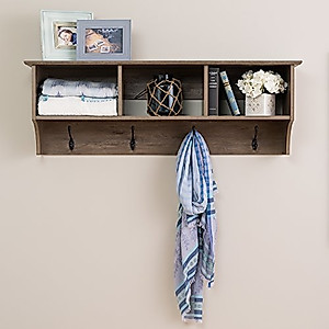 Prepac Entryway Shoe Cubbie Bench, Drifted Gray & 48" Wide Hanging Entryway Shelf, Drifted Gray