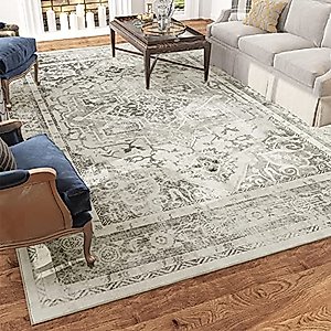 Rugs for Living Room 5x7 feet-Area Rug Carpet-Distressed Vintage Medallion Bedroom Rug Dining Living Room Rug-Aesthetic Machine Washable Rug TP Backing-Grey