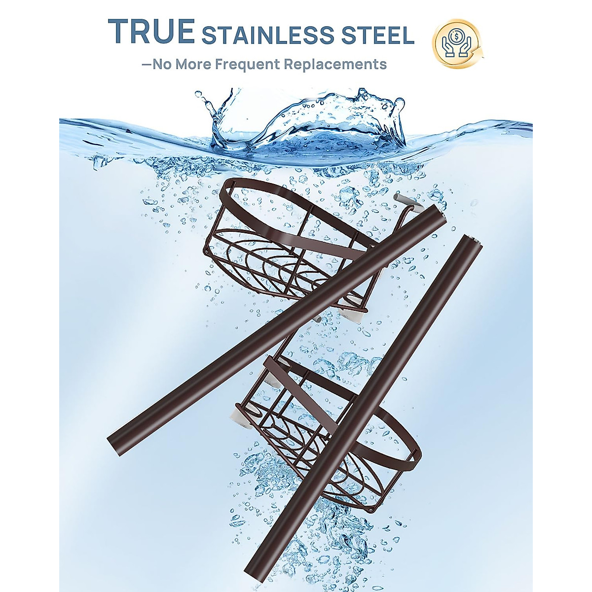 SEIRIONE Rustproof Shower Corner Caddy Organizer for Bathroom,Tension Pole with 4 Baskets, for Bathtub Storage Rack,39.2 to 113 Inch Height, Bronze