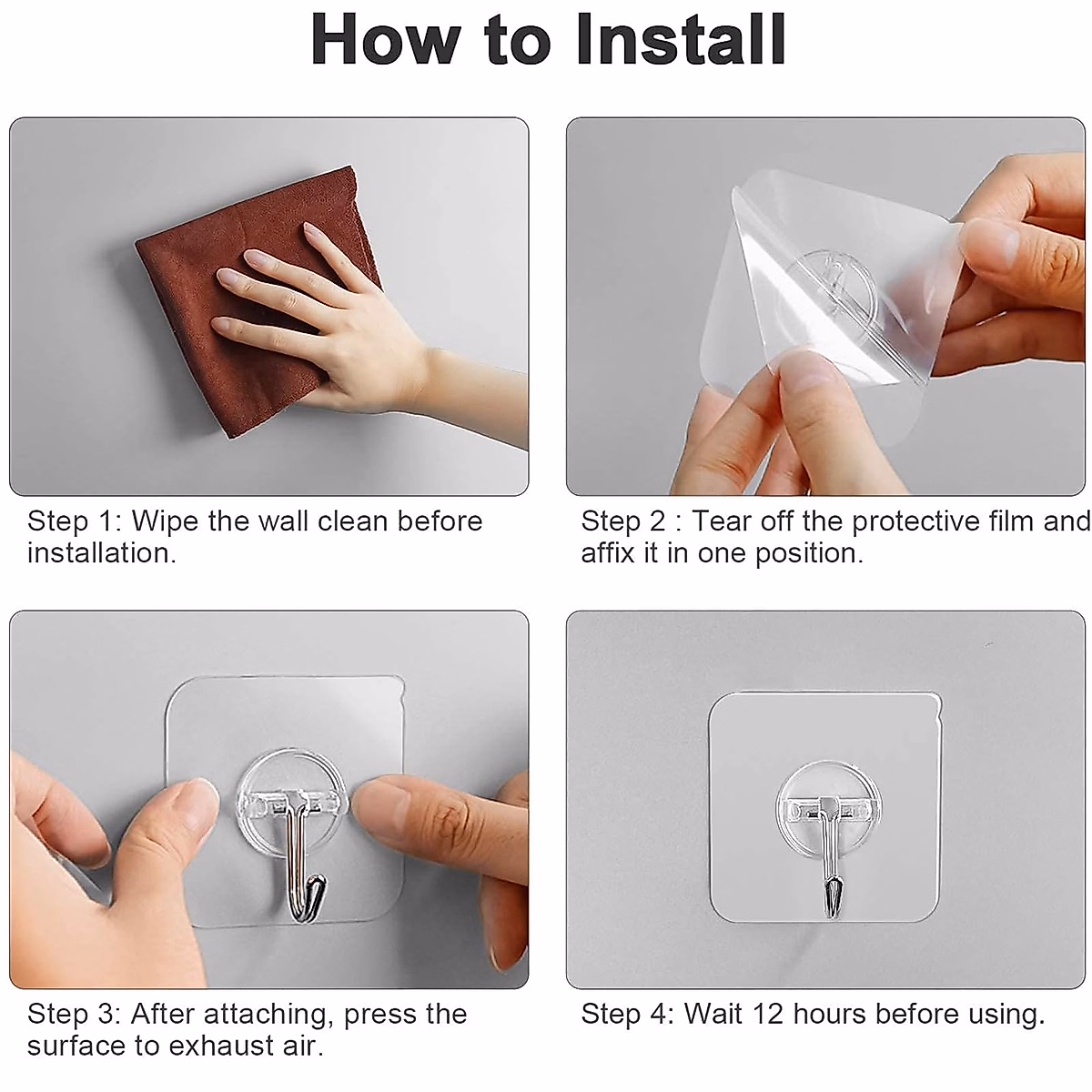 Generic 20 Pack Wall Hooks for Hanging, 22 lb Heavy Duty Self Adhesive Hooks, Transparent Waterproof Sticky Hooks for Home Kitchen Bathroom Keys Office Outdoors