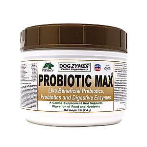 Dogzymes Probiotic Max -10 Billion CFU's Probiotics, Prebiotics, Digestive Enzymes - Relieves Diarrhea, Upset Stomach, Constipation, Gas, Allergy, Immunity & Overall Health 1 Pound