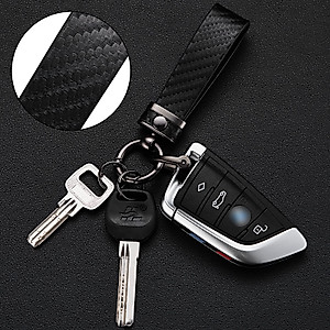 DEKEWEI Carbon Fiber Style Car Keychain Microfiber Leather Key Chain, Universal Key Chains for Key Fobs for Men and Women, 360 Degree Rotatable with Anti-Lost D-Ring (Black)
