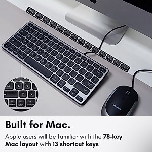 Macally Backlit Wired Keyboard for Mac | Compatible Apple Keyboard (Small and Compact) Comfortable All Day Typing USB Keyboard for MacBook Pro/Air, iMac, Mac Mini/Pro (Space Grey)