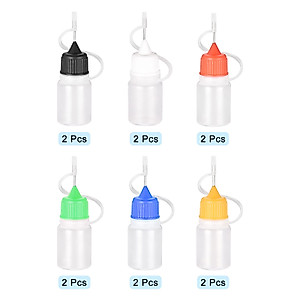 MECCANIXITY Needle Tip Bottle Precision Plastic Applicator Dropper Bottles with 6 Colors Cap for DIY, Cleaning, Repair, Liquids, 5ml, 12 Pack
