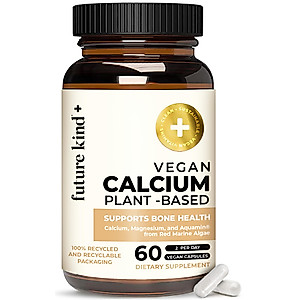 Future Kind Vegan Calcium Supplement (60 Capsules) - Plant-Based Calcium Magnesium Supplement Sourced from Iceland for Teeth and Bone Support - Calcium Supplements for Women & Men