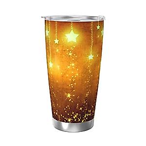 Evealyn Yellow And Brown Christmas Stars Printed 20 Oz Tumbler Insulated Tumbler Travel Mug Stainless Steel Cup Coffee Mug With Lids For Home Outdoor Office
