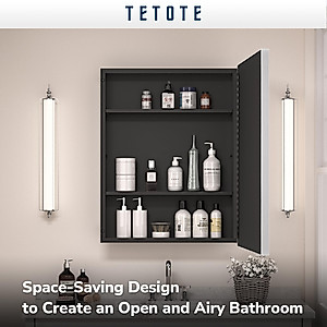 TETOTE Medicine Cabinet with Mirror 17 x 25 Inch Brushed Silver for Bathroom Aluminum Framed Surface or Recessed Wall-Mounted Medicine Cabinets Beveled Mirror with Storage 1 Door Modern Farmhouse