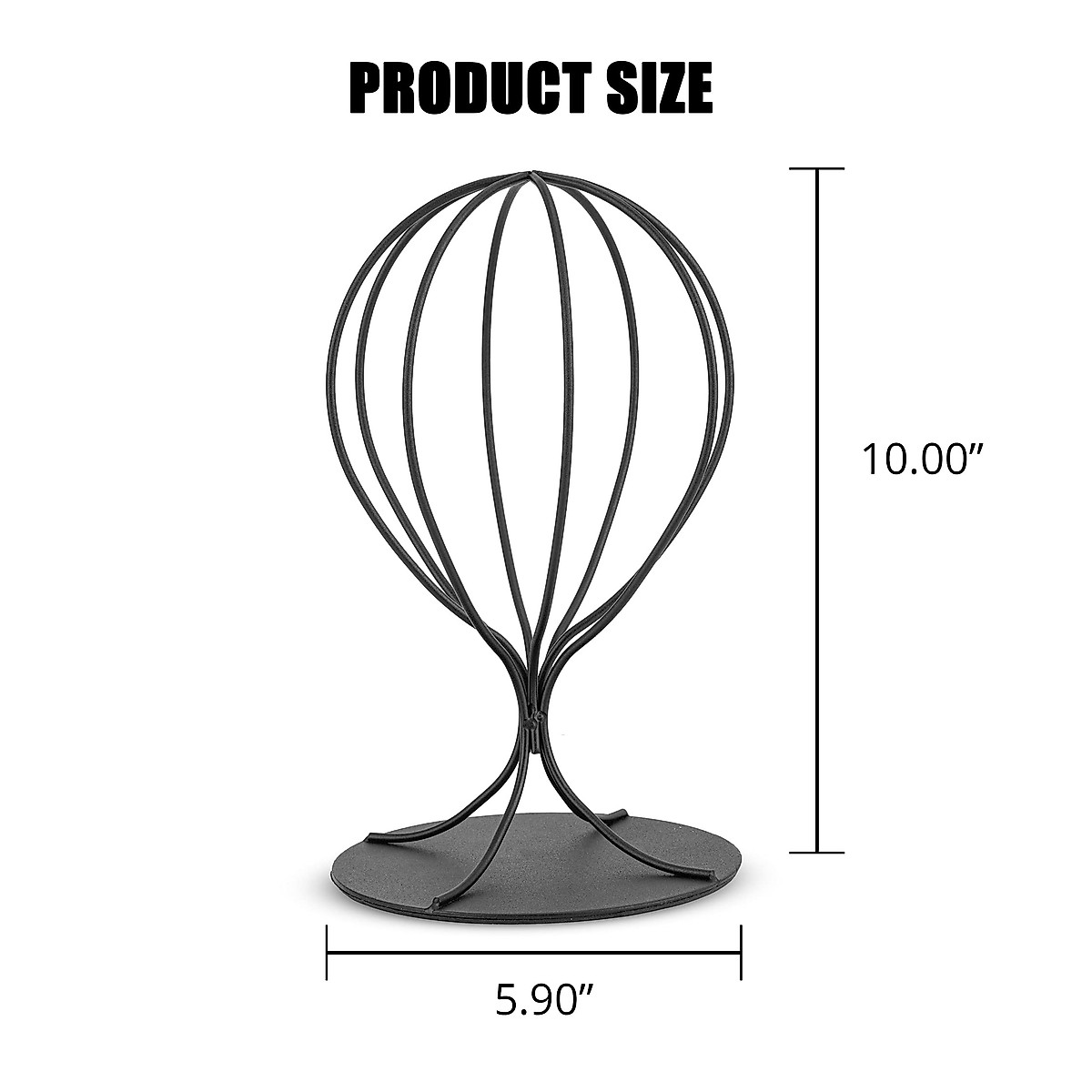 bjewego Black Hat Display Stand - Set of 2 Stylish Women Closet Hat Rack - Sturdy Metal Hat and Wig Holder - Stable Base, Matte Black Finish - Modern Free Standing Table Fedora or Baseball Cap Form