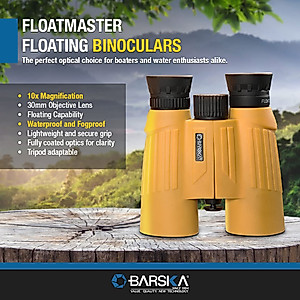 BARSKA 10x30 WP Floatmaster Binoculars (Blue Lens, Yellow) (AB11092)