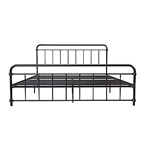 DHP Winston Metal Platform Bed with Rustic Design and Curved Edge Headboard and Footboard, Adjustable Base Height for Underbed Storage, No Box Spring Needed, King, Black