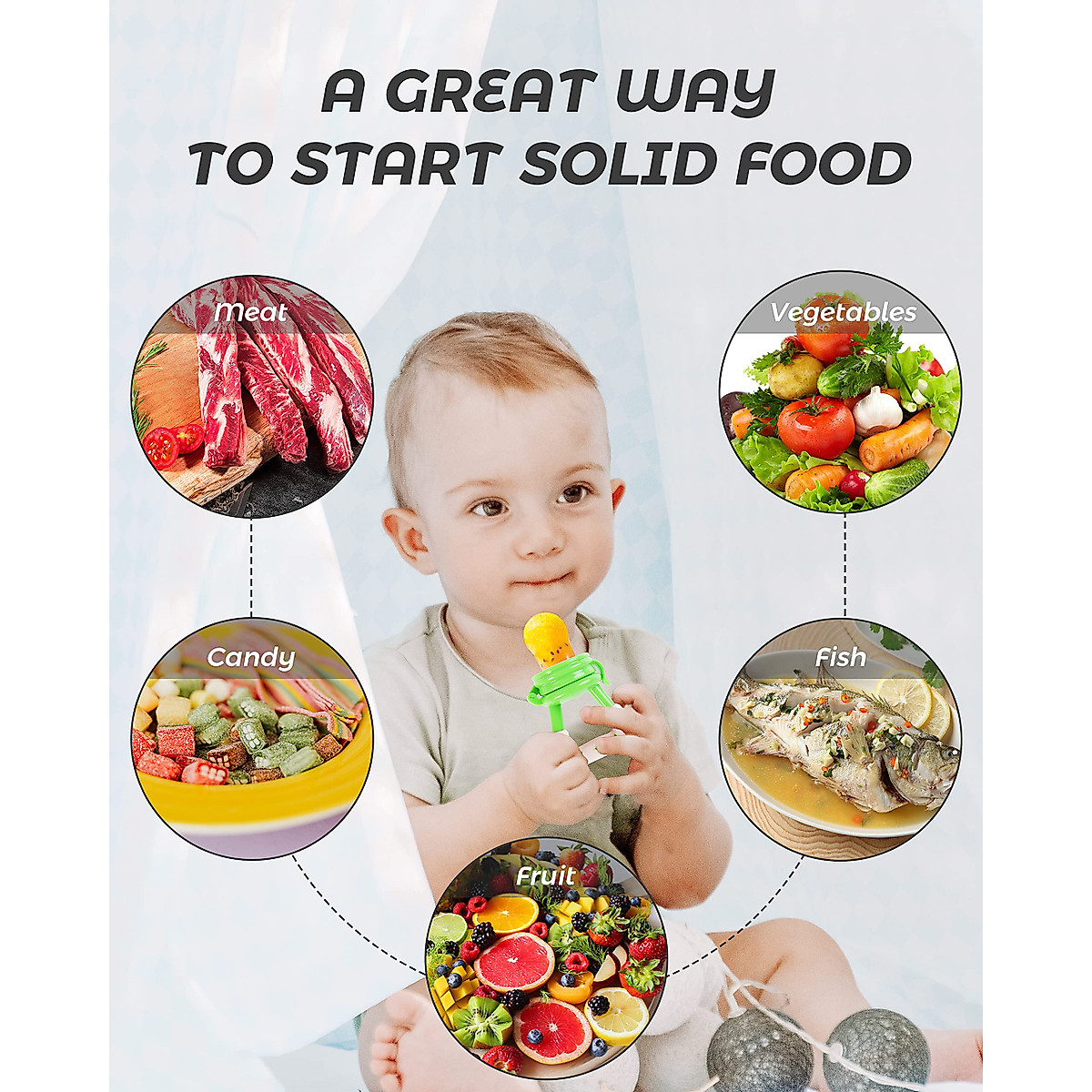 Baby Fruit Feeder, Baby Food Feeder,Teething Pacifier (4 Pack), Baby Fruit Pacifier Feeder, Soft Safe BPA-Free Silicone Pouches, Training Massaging Toy Teether