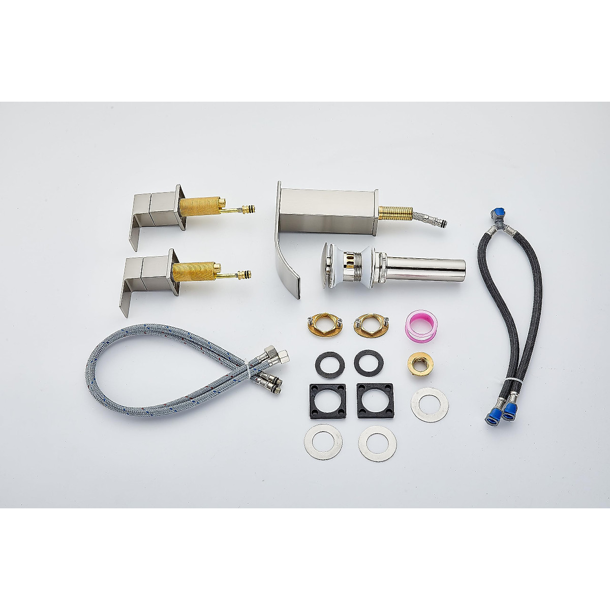 LOOPAN Bathroom Faucets for Sink 3 Hole, 8 Inch 2 Handles Widespread Bathroom Sink Faucet, Modern Bathroom Faucets with Pop-up Drain & cUPC Supply Lines