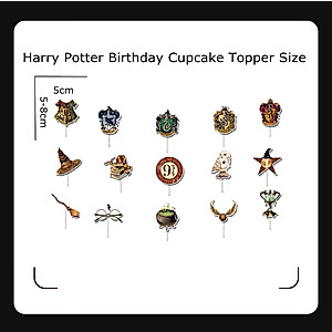 16pcs Wizard Happy Birthday Cake Topper, Magical School Theme Glitter Black Cupcake Topper, Personalized Baby Shower Cake Topper Boys Kids Birthday Anniversary Theme Party Cake Decorations Supplies