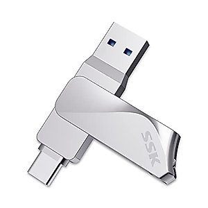 SSK 128GB USB C Flash Drive Dual Drive 2 in 1 OTG USB A 3.2 + Type C Memory Stick Thumb Drive, Thunderbolt Pendrive up to 200MB/s Transfer Speed Photo Stick for Android Phones/Tablets/Mac/Laptop