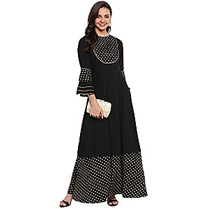 Janasya Indian Women's Tunic Tops Crepe Kurti for Women(JNE3313-KR-M) Black