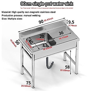 Freestanding Stainless Steel Sink, Commercial Stainless Steel Sink, Small Stainless Steel Sink, Portable Sink, Outdoor Sink Station With Hose For Restaurant, Cafe, Bar, Hotel, Garage