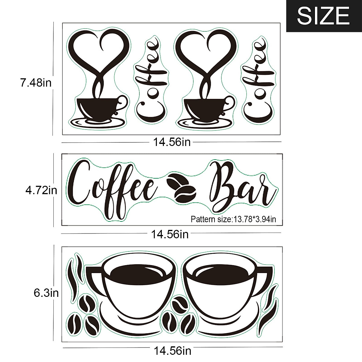 3 PCS Coffee Wall Decor Sticker Coffee Signs for Coffee Bar Kitchen Wall Stickers,Removable DIY Vinyl Mug Decal Wallpaper for Coffee Bar Restaurant Kitchen Home Office Shop Hotel Wall Decoration