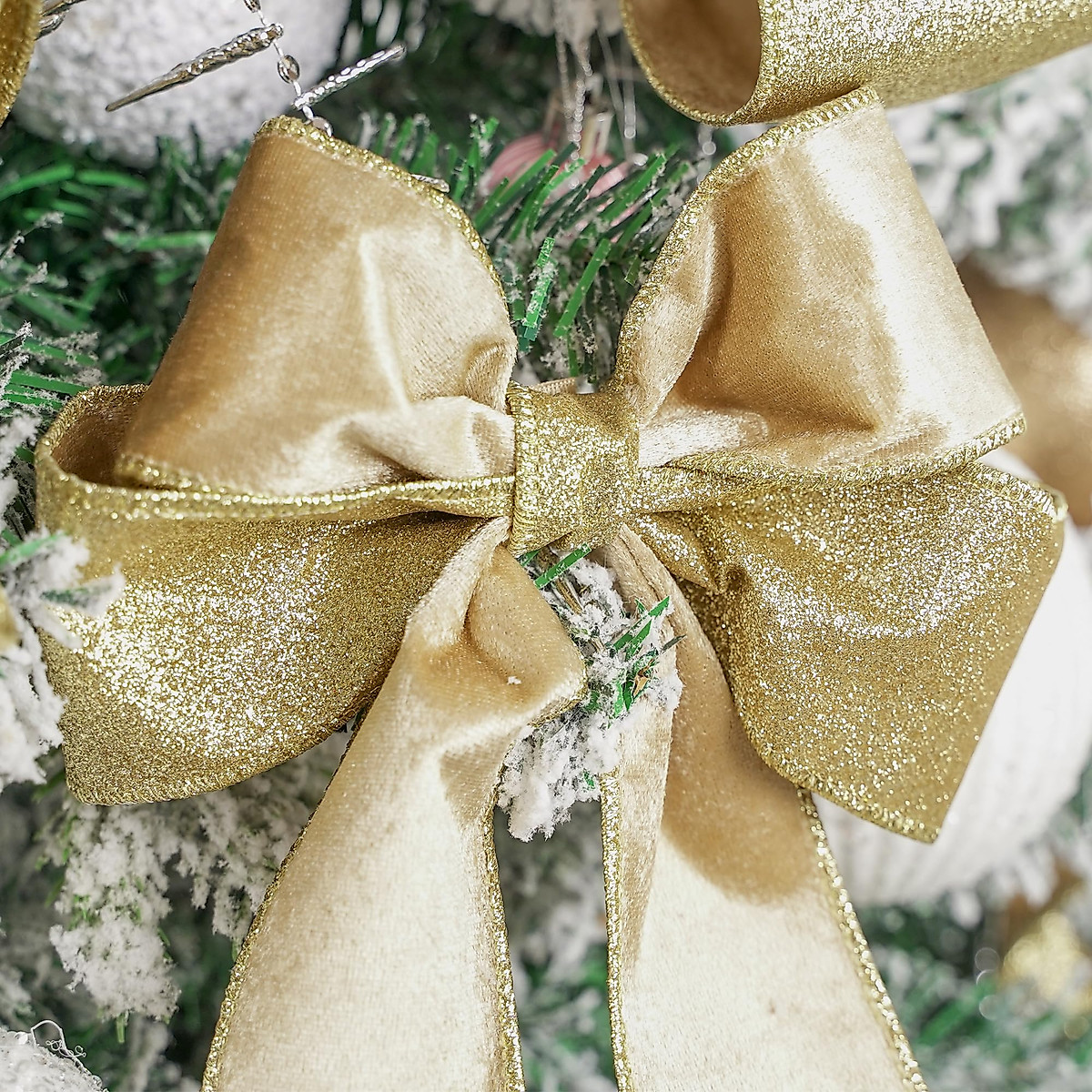 HUIHUANG Champagne Velvet Wired Ribbon 2-1/2" Champagne Gold Christmas Ribbon with Glitter Gold Backing, for Christmas Tree, Tree Top Bows, Wreaths, Graland, Home Decor, Crafts-10 Yards