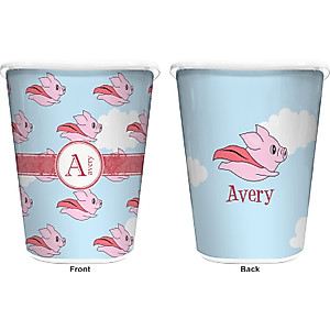 RNK Shops Personalized Flying Pigs Waste Basket - Double Sided (White)