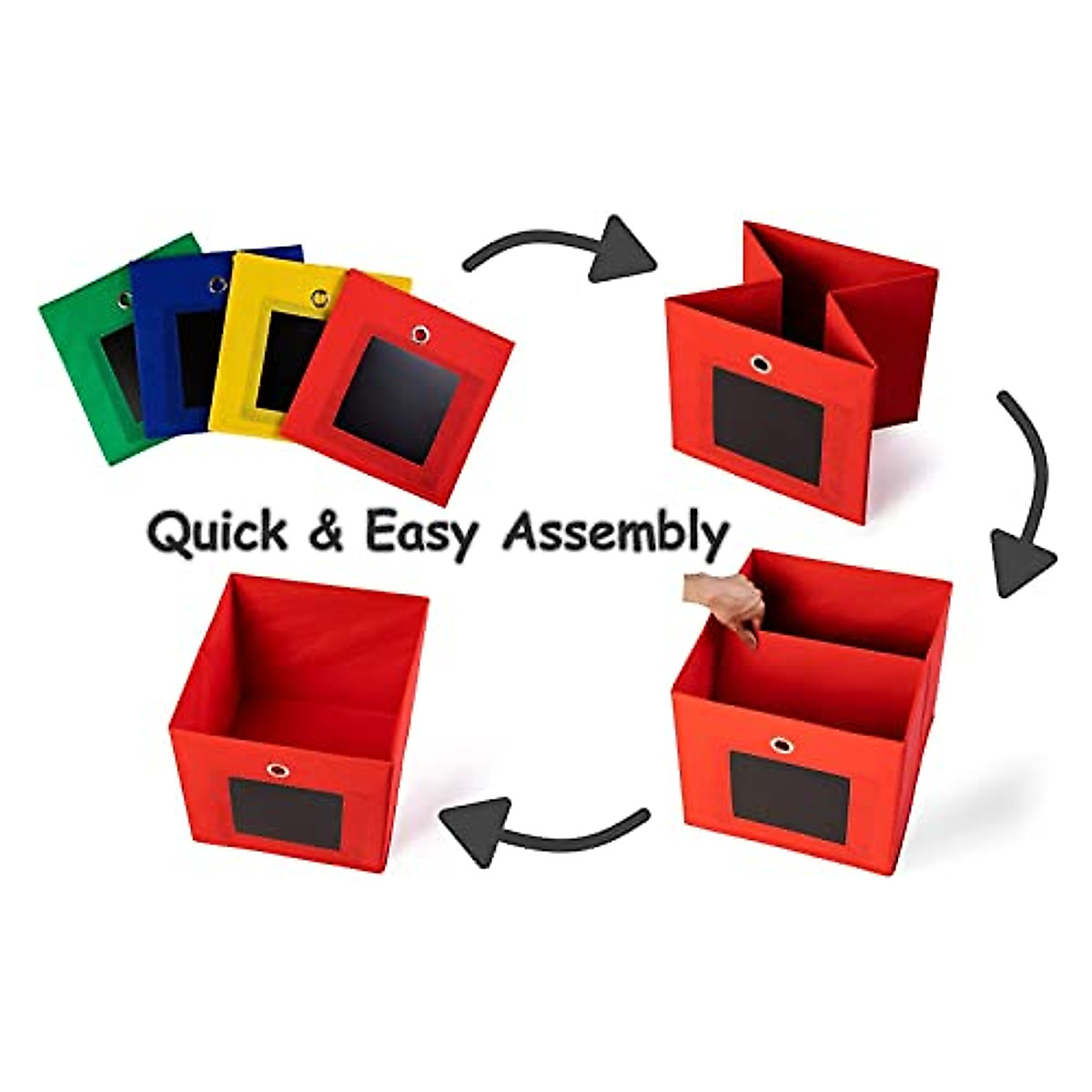 PINKBlUE Set of 4 Foldable Fabric Basket Bins, Collapsible Storage Organizer Cube 10.5 x 10.5 x 11 inch for Nursery, Playroom, Kids, Living Room