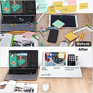 Desk Whiteboard Dry Erase Glass Whiteboard, Varhomax Desktop White Board to-do List Memo Notepad for Home Office and School Accessories Supplies with Storage Caddy for Computer Keyboard Stand (White)