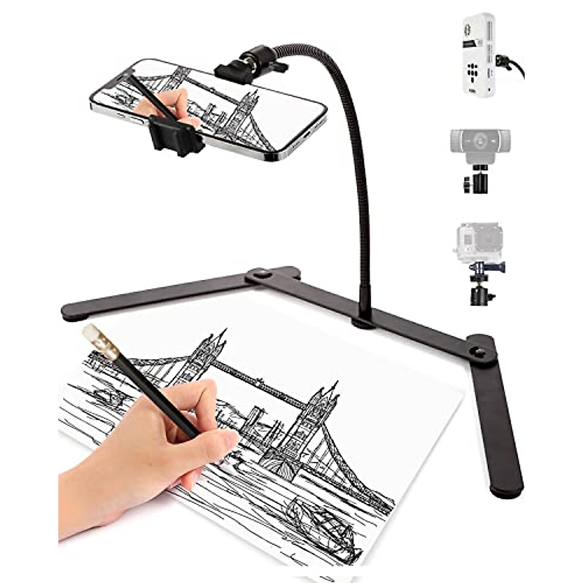 Adjustable Phone Tripod, Phone Stand for Recording, Overhead Phone Mount, Tabletop Tripod for Cookie Decorating and Teaching Online Live Streaming and Showing Drawing Sketching Cooking Recording
