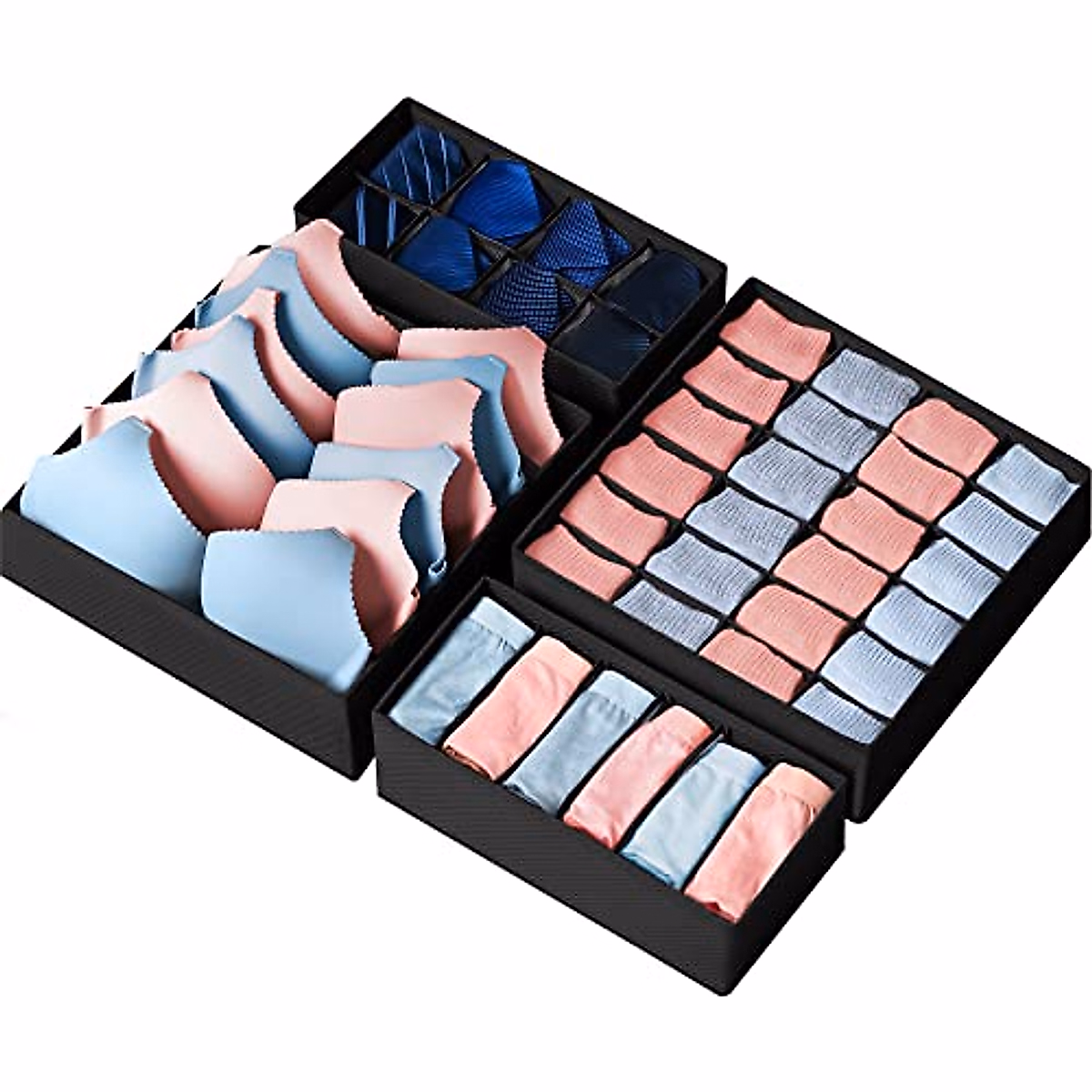 Criusia 4 Pack Sock Underwear Organizer Dividers, 44 Cell Drawer Organizers for Clothing, Foldable Closet Organizers and Storage for Bras, Socks, Underwear, Ties (Black)